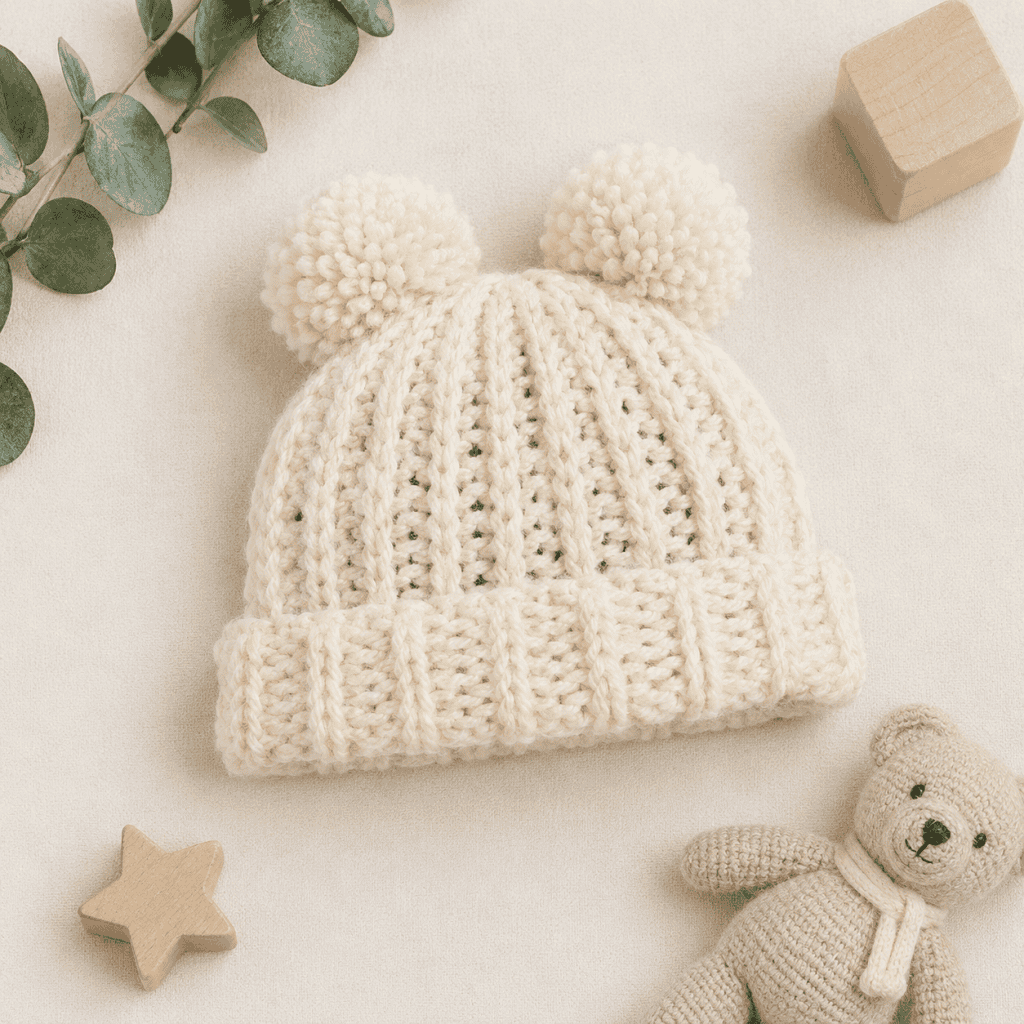 Easy Baby Pom Pom Hat Knitting Pattern (Knit Flat + Beginner-Friendly)