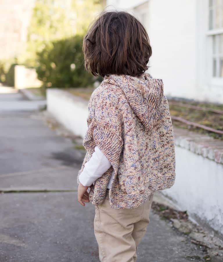 Easy Kids Hooded Poncho Knitting Pattern