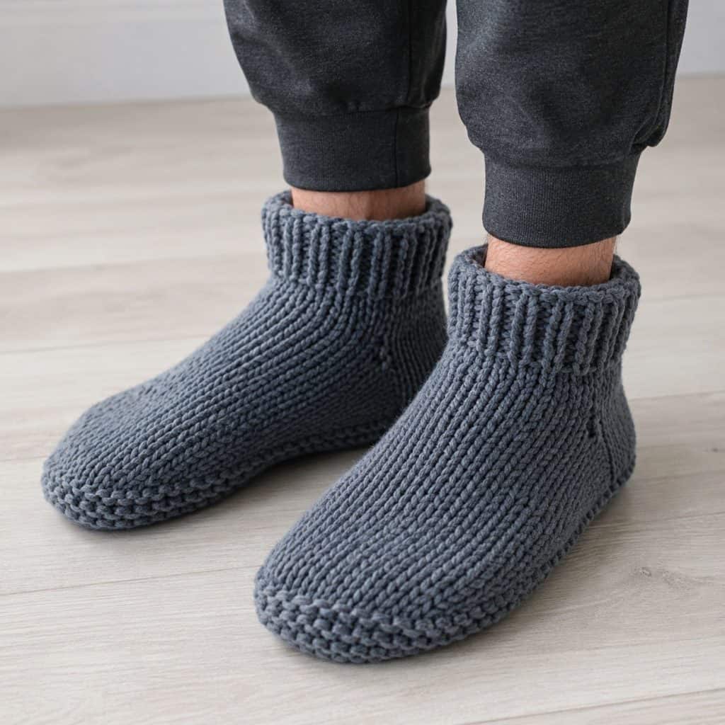 Easy Flat Knit Slippers for Men (Beginner-Friendly Slippers on Straight ...