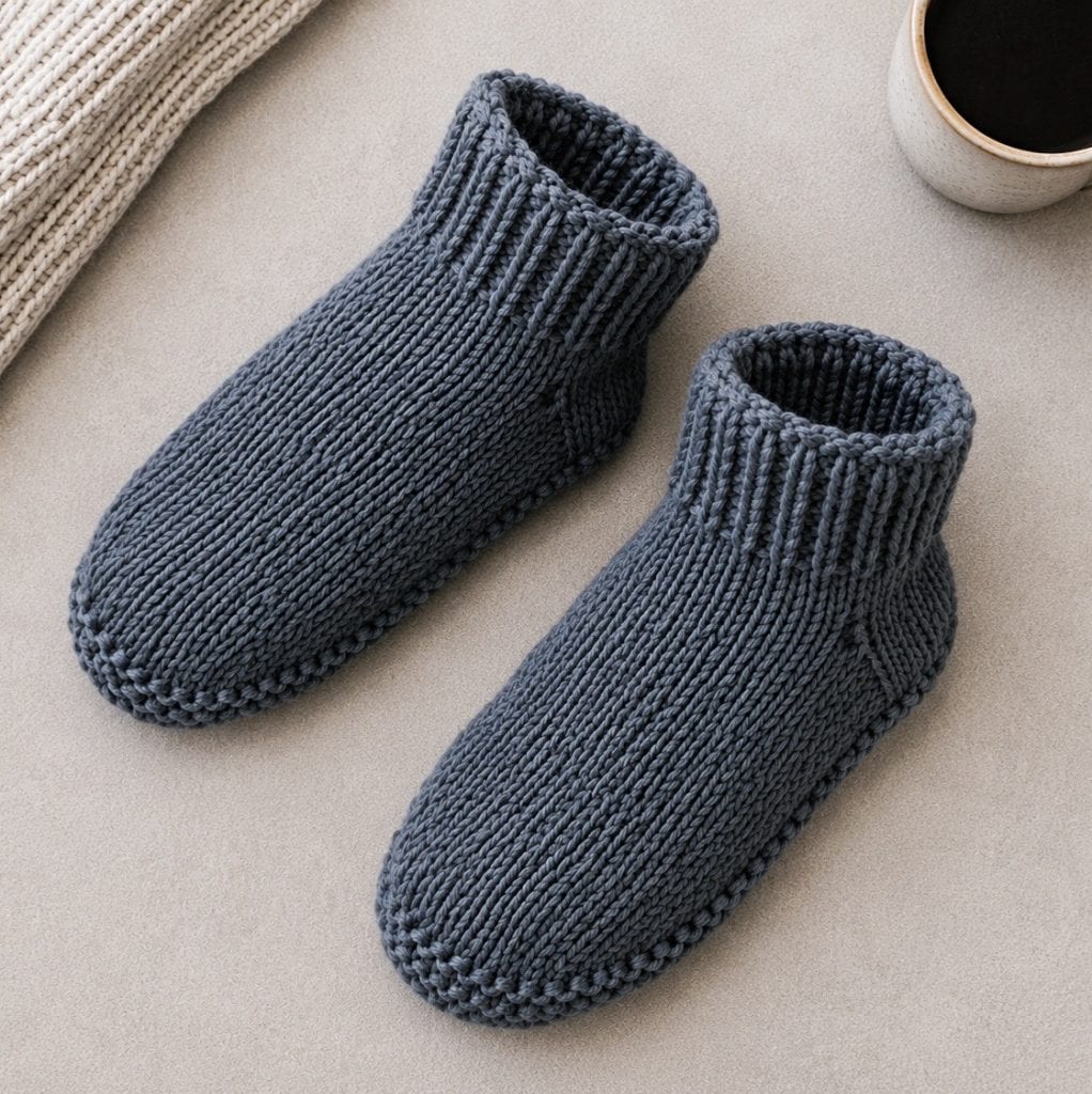 Easy Flat Knit Slippers for Men (Beginner-Friendly Slippers on Straight ...