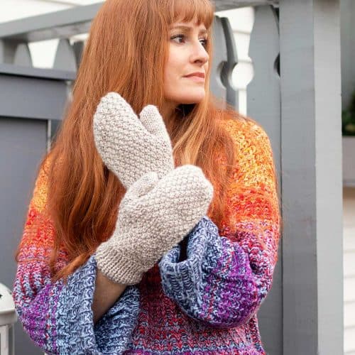 Flat Knit Irish Moss Stitch Mittens