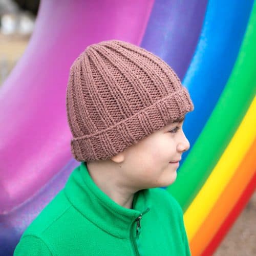 Beginner Kids Flat Knit Ribbed Hat Pattern